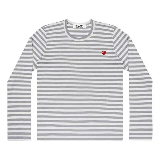 Play Comme Des Garcon Striped Long Sleeve T-shirt With Red Heart Logo - Graywhite