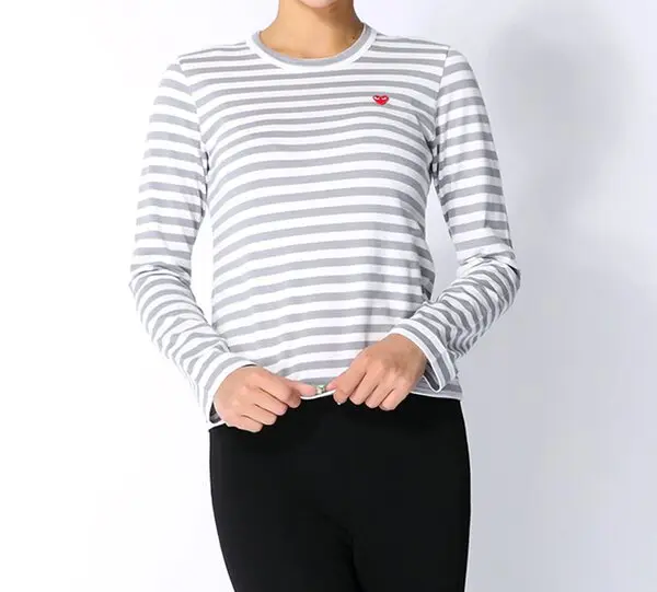 Play Comme Des Garcon Striped Long Sleeve T-shirt With Red Heart Logo
