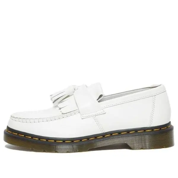 Dr. Martens Adrian Leather Tassel Loafers With Yellow Stitch Detailing - White
