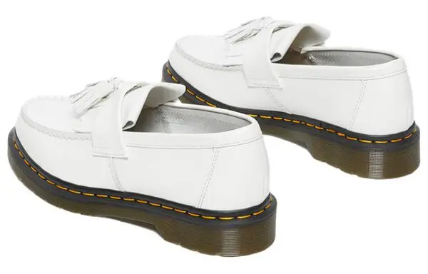 Dr. Martens Adrian Leather Tassel Loafers With Yellow Stitch Detailing - White