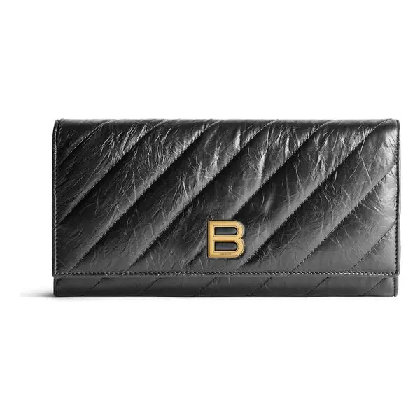Balenciaga Crush Wallet On Chain Quilted - Black