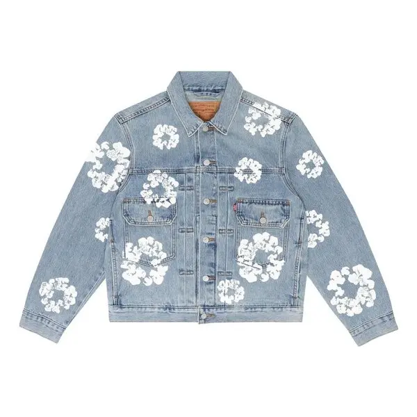DENIM TEARS X Levi's Type Ii Trucker Jacket With All Over Wreath Print - Light Denim