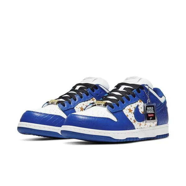 Nike X Supreme Sb Dunk Low Og Qs "hyper Royal - White/metallic Gold/hyper Blue