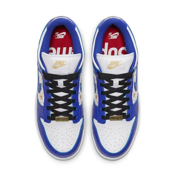 Nike X Supreme Sb Dunk Low Og Qs "hyper Royal - White/metallic Gold/hyper Blue