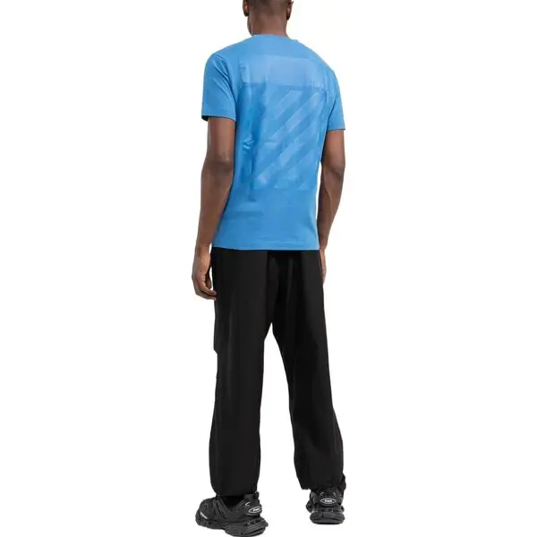 Off-White Fw22 Back Large Logo Printing Round Neck Short Sleeve Blue T-shirt - Peacock