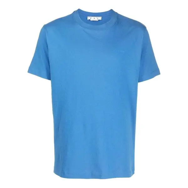 Off-White Fw22 Back Large Logo Printing Round Neck Short Sleeve Blue T-shirt - Peacock