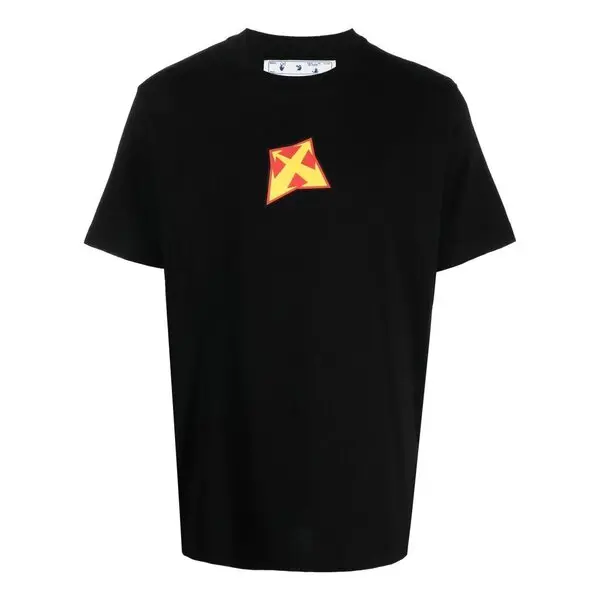 Off-White Logo Printing Round Neck Pullover Short Sleeve Black T-shirt - Multi-color