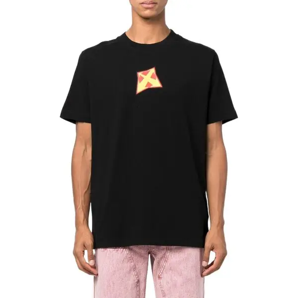 Off-White Logo Printing Round Neck Pullover Short Sleeve Black T-shirt - Multi-color