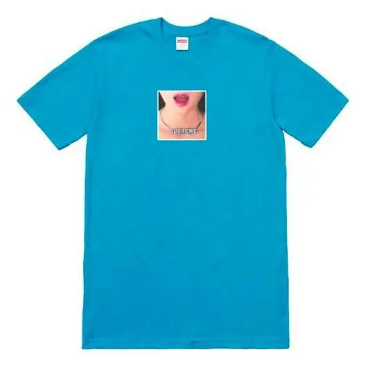 Supreme Ss18 Necklace Tee Cyan Printing Short Sleeve Lake - Blue