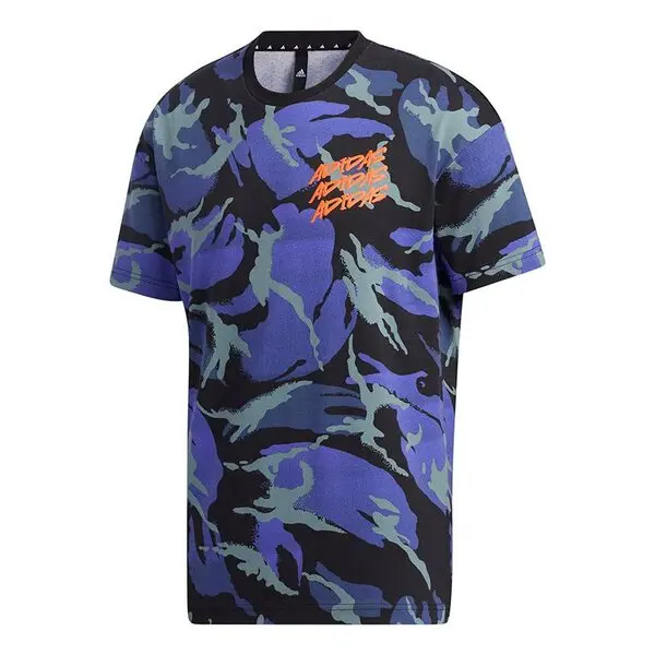 Adidas Ub Gfx T Aop Sports Camouflage Printing Short Sleeve - Blue