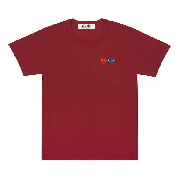 Play Comme Des Garcon Double Heart Embroidered T-shirt - Red