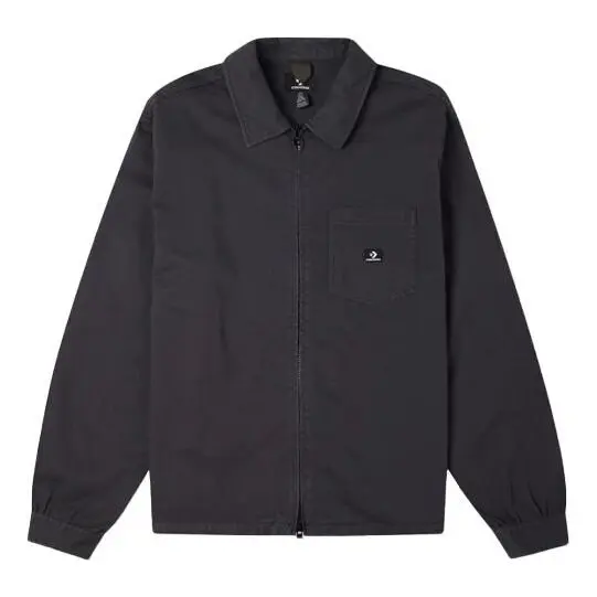 CONVERSE Washed Zip-up Jacket With Chest Pocket - Black