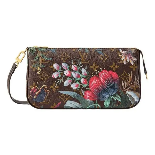 LOUIS VUITTON Pochette Accessoires Floral Monogram Coated Canvas Clutch - Brown