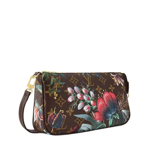 LOUIS VUITTON Pochette Accessoires Floral Monogram Coated Canvas Clutch