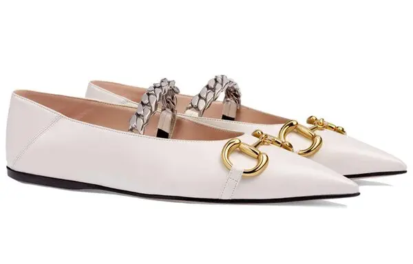 Gucci White Leather Flat Shoes