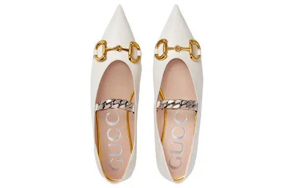 Gucci White Leather Flat Shoes