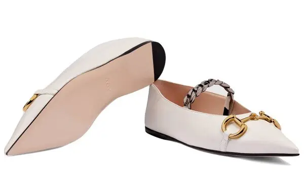 Gucci White Leather Flat Shoes - Default Color