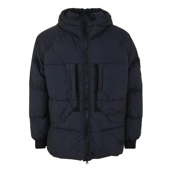 Stone Island Zip-up Hooded Puffer Jacket - Navy