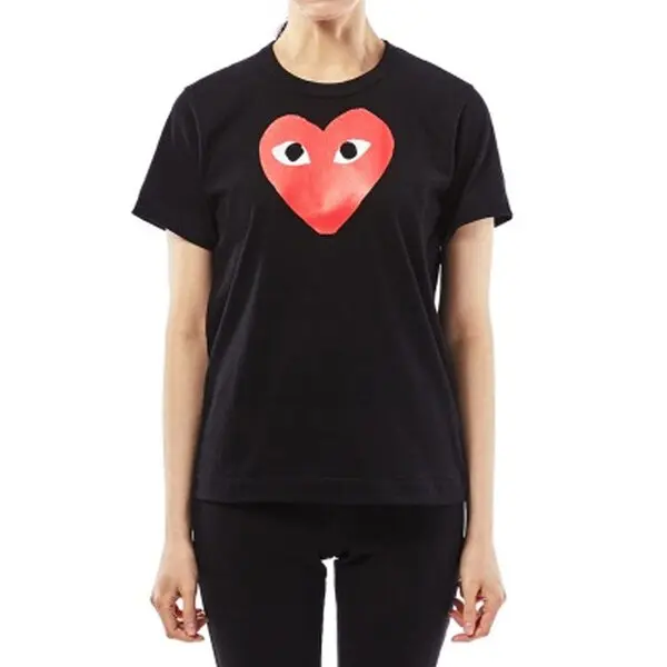 Play Comme Des Garcon T-shirt With Red Heart Applique - Black