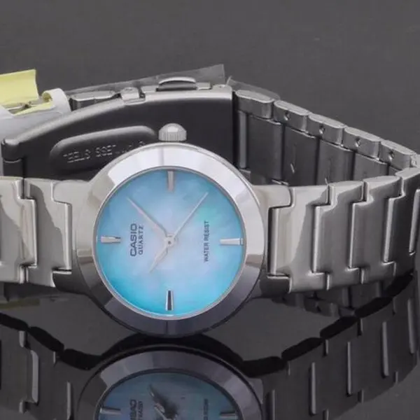 Casio Stainless Steel Quartz Watch With Gradient Green Dial