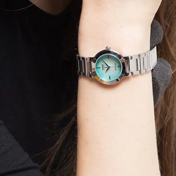 Casio Stainless Steel Quartz Watch With Gradient Green Dial