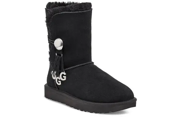 UGG Bailey Button Charm Metallic Alphabet Boot - Black