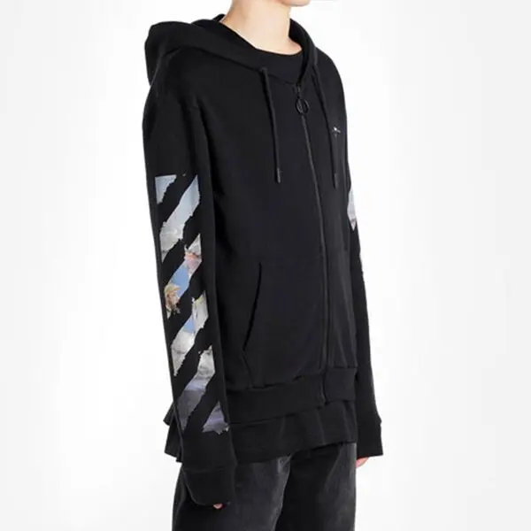 Off-White Painting Printing Arrow Pattern Zipper Classic Hoodie