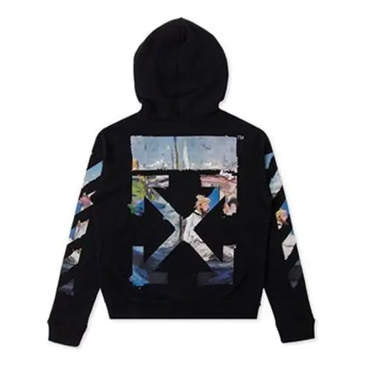 Off-White Painting Printing Arrow Pattern Zipper Classic Hoodie - Black