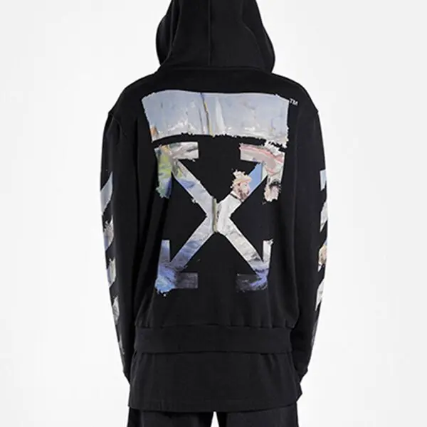 Off-White Painting Printing Arrow Pattern Zipper Classic Hoodie
