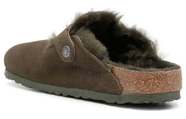 BIRKENSTOCK Shearling Suede Leather Clogs - Olive Greenth