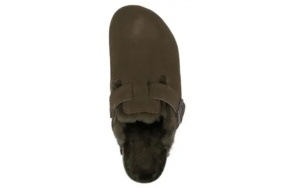 BIRKENSTOCK Shearling Suede Leather Clogs - Olive Greenth