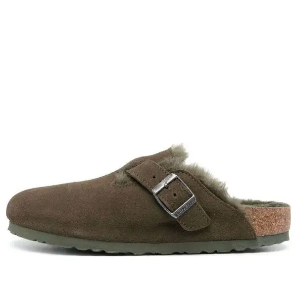 BIRKENSTOCK Shearling Suede Leather Clogs - Olive Greenth