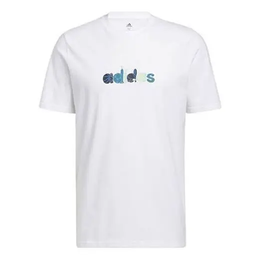Adidas Logo Pattern Running Gym Round Neck Short Sleeve White - Multi-color