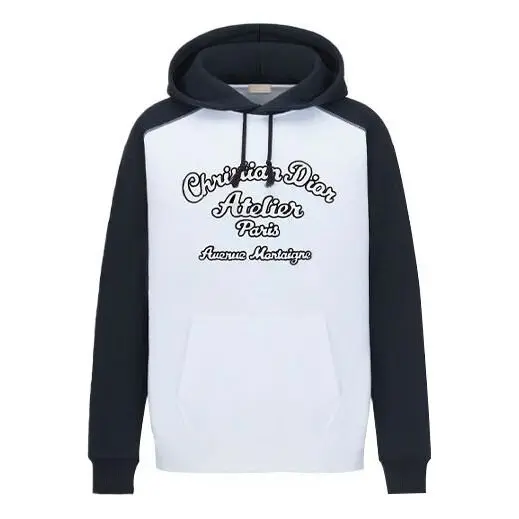 Dior Ss22 Embroidered Logo Pattern Loose Hooded Colorblock Long Sleeves - White