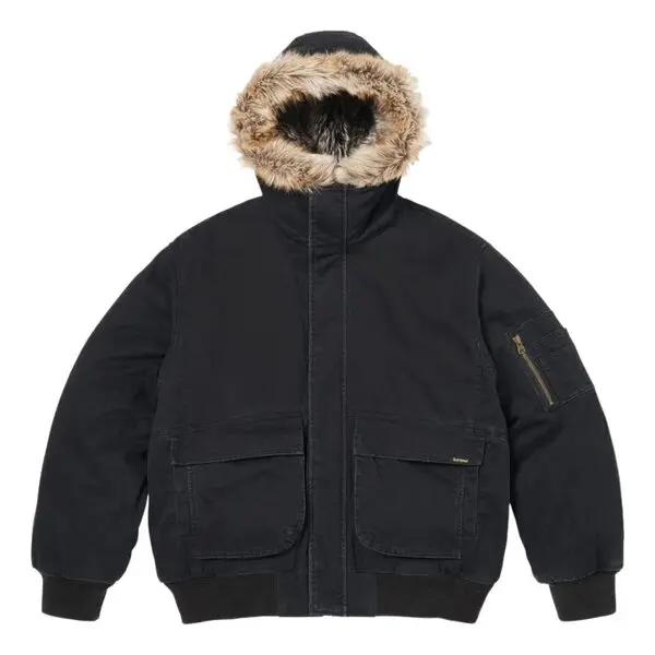 Supreme Reversible Faux Fur Hooded Work Jacket - Black