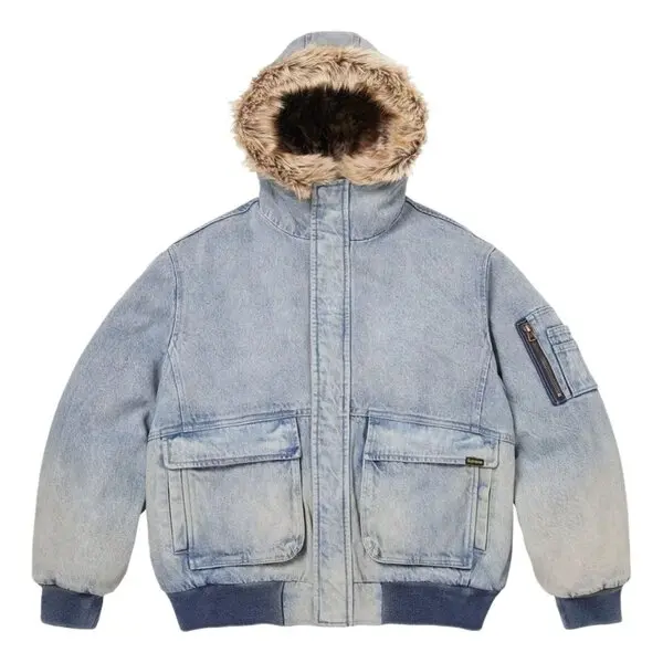 Supreme Reversible Faux Fur Hooded Work Jacket - Denim