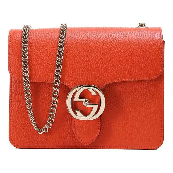 Gucci Leather Crossbody Bag With Chain Strap - Orange
