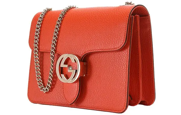 Gucci Leather Crossbody Bag With Chain Strap - Orange