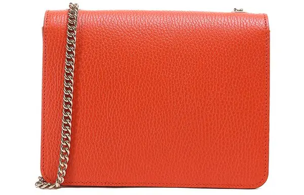 Gucci Leather Crossbody Bag With Chain Strap - Orange