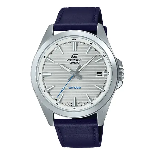 Casio Edifice Stainless Steel Leather Strap Watch - Silver
