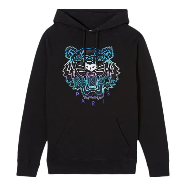 Kenzo Tiger Head Print Pullover Hoodie - Black