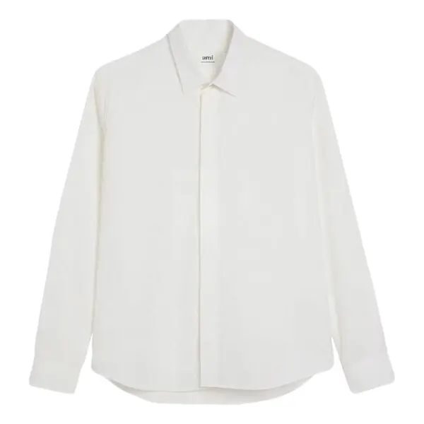 AMI Paris Small Heart Logo Tonal Classic Shirt - White Blanc