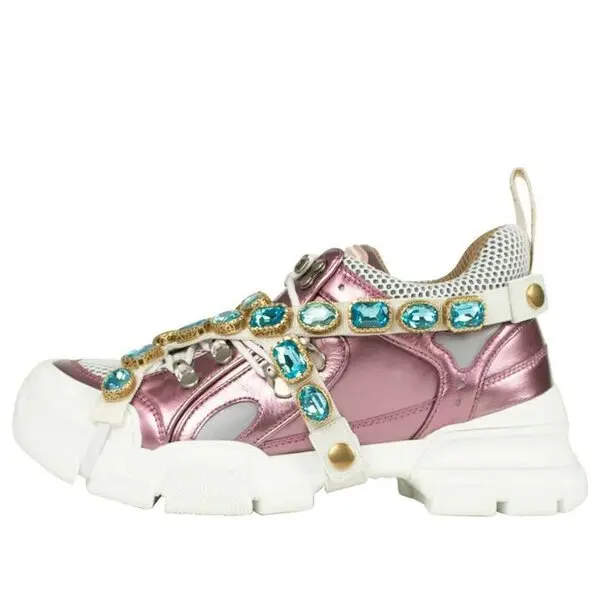 Gucci Flashtrek Embellished Sneakers - Pink/white/grey