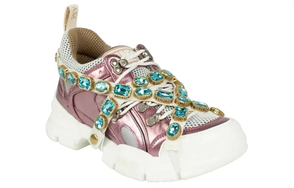 Gucci Flashtrek Embellished Sneakers - Pink/white/grey