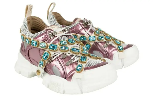 Gucci Flashtrek Embellished Sneakers - Pink/white/grey