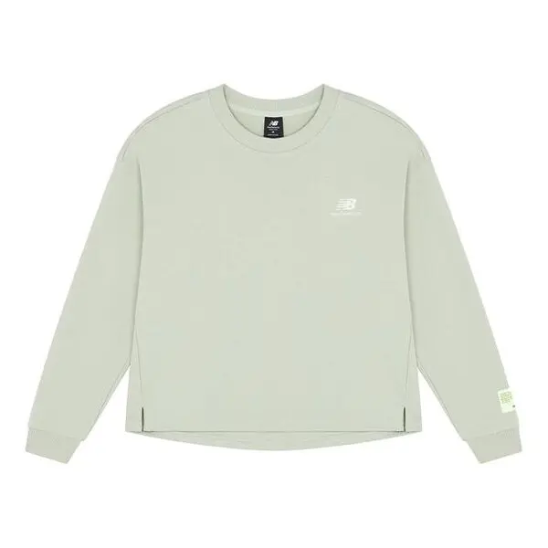 NEW BALANCE Embroidered Logo Knit Crewneck Long Sleeve T-shirt - Light Green