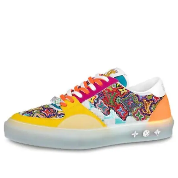LOUIS VUITTON Ollie Suede Sequin Monogram Sneakers - Yellow/multi-color