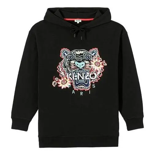 Kenzo Tiger Embroidered Cotton Hoodie - Black