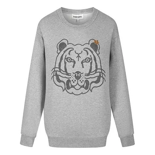 Kenzo Tiger Head Cotton Hoodie - Grey