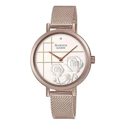 Casio Sheen Peony Motif Analog Watch With Sapphire Crystal - White